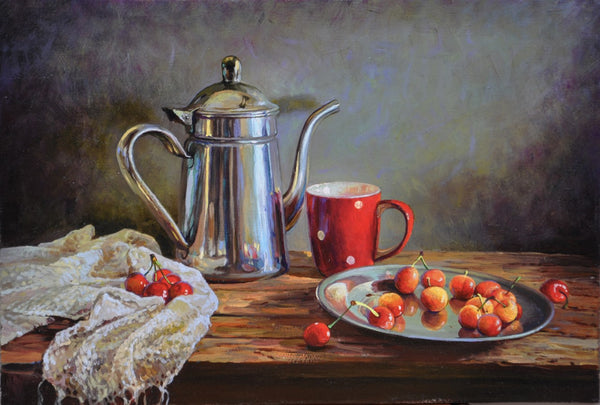 "Still Life With Cherries" Oil Painting For Sale | Benarto Art Gallery